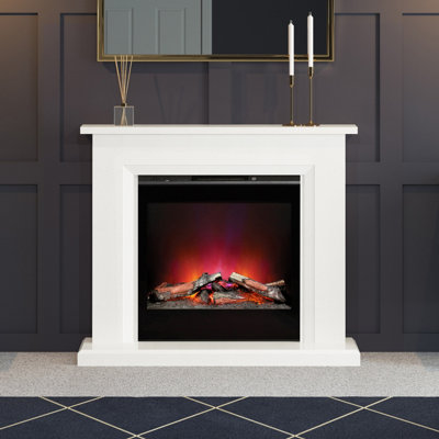Lorento 47" White Micro Marble Electric Fireplace