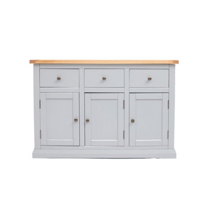 Loreo Light Grey 3 Drawer 3 Door Sideboard Brass Knob