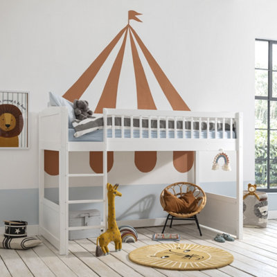 Lottie Midsleeper Kids Solid Wood Cabin Bed with Straight Ladder in Classic White