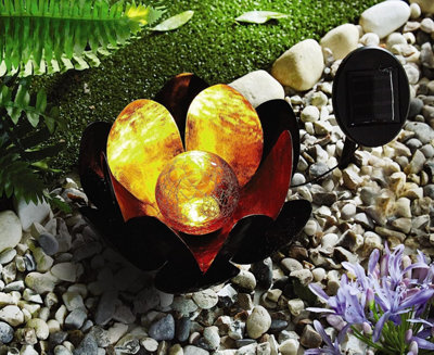 Lotus Flower Light - 23cm Solar Powered Steel Garden Decor Ornament ...