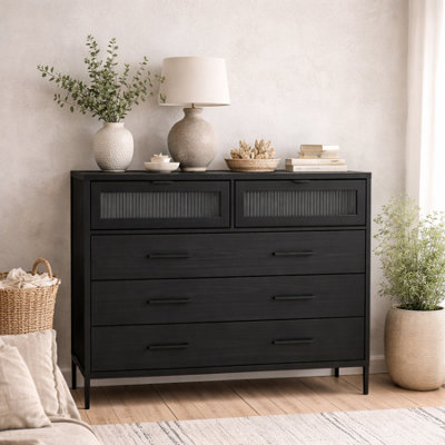 Lou Matt Black 5-Drawer Reeded Glass Chest of Drawers