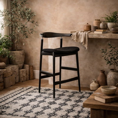Loughrea Upholstered Black Velvet Tweed Bar Stool by