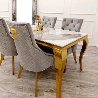 Louis Dining Table Gold with Sintered Stone Top