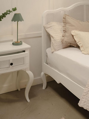Louis White Bedside Table with Cane Rattan Drawer