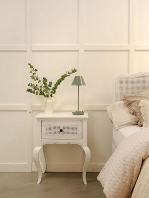 Louis White Bedside Table with Cane Rattan Drawer