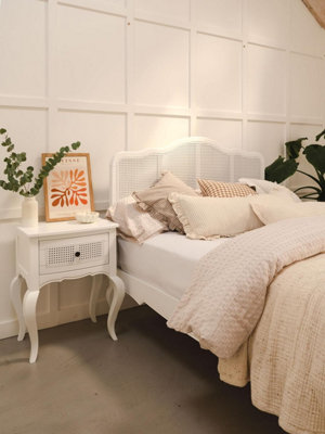 Louis White Bedside Table with Cane Rattan Drawer