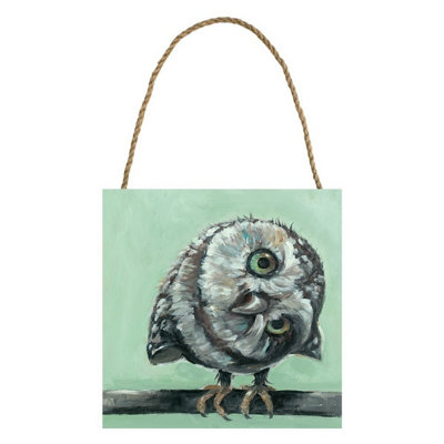 Louise Brown Wooden Owl Plaque Green (One Size)