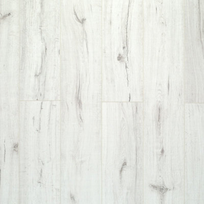 LovAq Ripple White Ivory Wood Effect Click Laminate Flooring - Plank ...