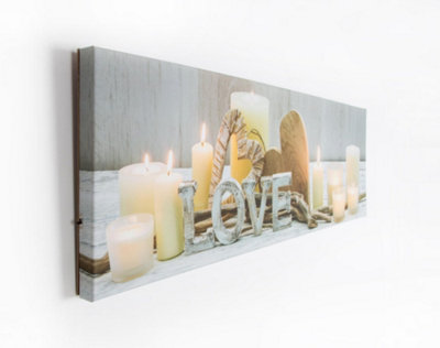 Love LED Printed Canvas Candles Wall Art