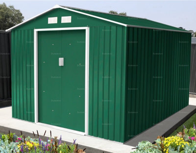 Low Maintenance Metal Garden Shed, Apex Roof Outdoor Storage - Green ...