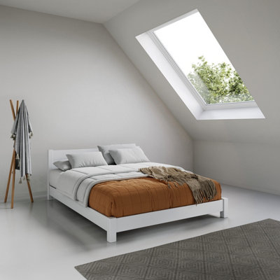 Low Tokyo Wooden Pine Bed With Headboard Double Warm White