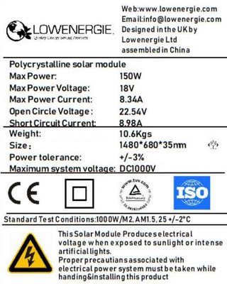 Lowenergie 300w Polycrystalline PV Solar Panel Poly (2 x 150w Panels)