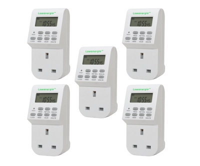 Lowenergie Programmable Plug-in 7 Day Timer Switch Socket - Pack of 5
