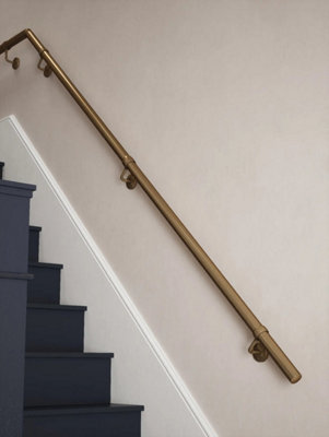 Loxley Antique Brass Quarter Landing 6m Handrail Kit - Fits Stair Runs ...
