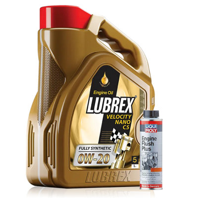 Lubrex 0W-20 Fully Synthetic Engine Oil API SN+ ACEA C5 5L + ENGINE FLUSH