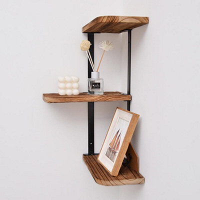 Lucca 3 Tier Corner Floating Wall Shelf, Wood & Metal Rustic Storage ...