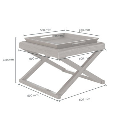 Lucca Grey Aged Oak Cross Frame Tray Side Table
