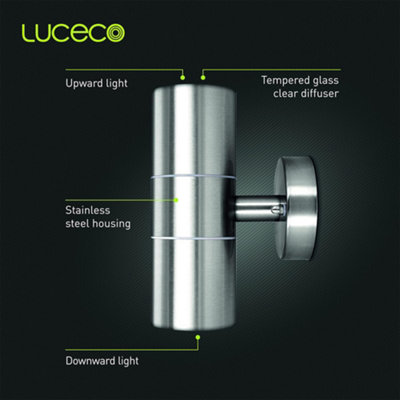 Luceco Azurar Up/Down IP44 GU10 Wall Light Stainless Steel | DIY at B&Q