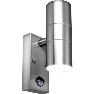 Luceco Azurar Up/Down IP44 GU10 Wall Light With PIR Sensor Stainless Steel