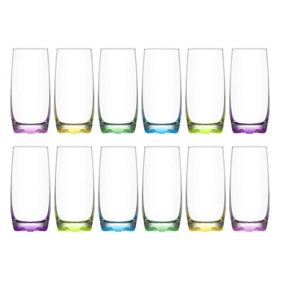 Lucente 340ml Highball Drinking Glasses with Colour Base 12PC Set