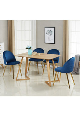 Lucia Dallas Dining Table and Chairs Set of 4, an Oak Dining Table & Set of 4 Blue Velvet Dining ...