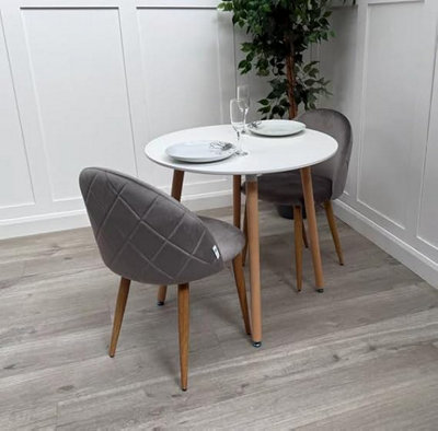 Lucia Dining Set with Round Table and Set of 2 Lucia Velvet Dining Chairs