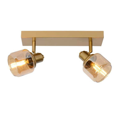 Lucide Bjorn Classic Twin Ceiling Spotlight - 2xE14 - Matt Gold, Brass