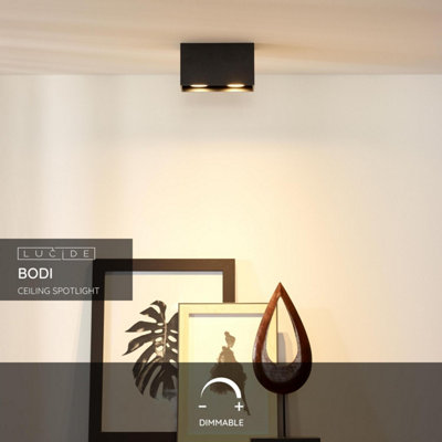 Lucide Bodi Modern Surface Mounted Ceiling Spotlight - 2xGU10 - Black