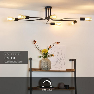 Lucide Lester Classic Flush Ceiling Light - 6xE27 - Black | DIY at B&Q