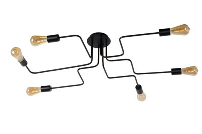 Lucide Lester Classic Flush Ceiling Light - 6xE27 - Black | DIY at B&Q