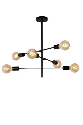 Lucide Lester Modern 59cm Flush Ceiling Light - 6xE27 - Black | DIY at B&Q