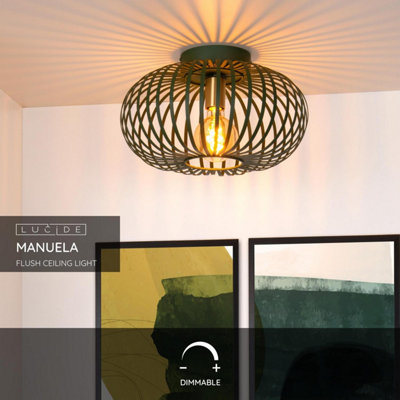 Lucide Manuela Vintage Flush Ceiling Light 39.5cm- 1xE27 - Green