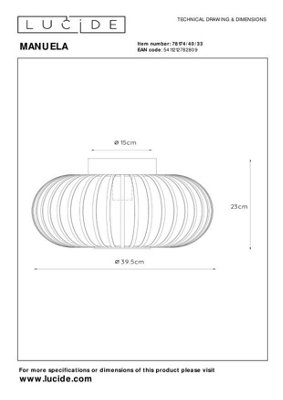 Lucide Manuela Vintage Flush Ceiling Light 39.5cm- 1xE27 - Green
