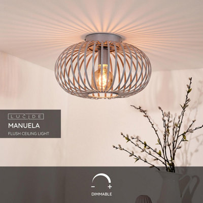 Lucide Manuela Vintage Flush Ceiling Light 39.5cm- 1xE27 - Grey