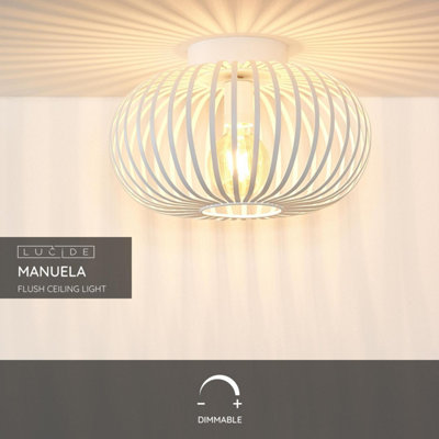 Lucide Manuela Vintage Flush Ceiling Light 39.5cm- 1xE27 - White