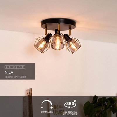 Lucide Nila Vintage Ceiling Spotlight 36cm - 3xE14 - Black