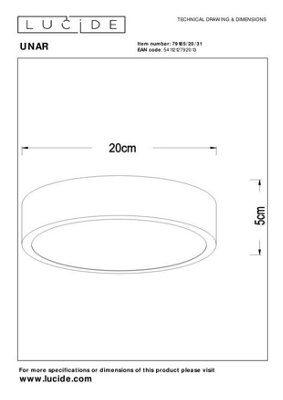 Lucide Unar Modern Flush ceiling light 20cm - LED Dim. - 1x12W 2700K ...