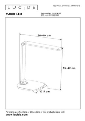 Lucide Vario Led Modern Desk Lamp - LED Dim to warm - 1x8W 2700K/6000K ...