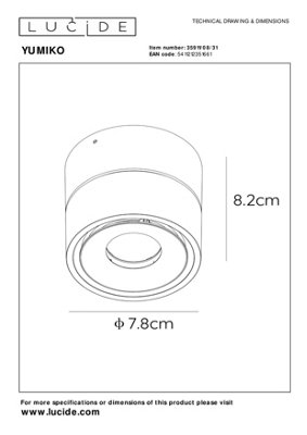 Lucide Yumiko Modern Surface Mounted Ceiling Spotlight 7,8cm - LED Dim ...