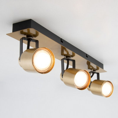 Lucy Spotlight Polished Gold and Black GU10 LED Compatible 3-Bar Triple ...