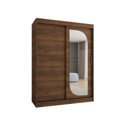 Lucy Wide Sliding Wardrobe 150cm Oak Walnut with Mirrored Accent Door