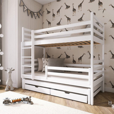 Luke Bunk Bed with Trundle and Storage In White W1980mm x H1610mm x ...
