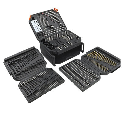 Lumberjack 300 Piece HSS Drill Bit Set for Masonry Metal Wood Flat Pozi Bits in Case