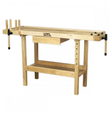 Lumberjack Heavy Duty Solid Wooden Woodworking Work Bench with 1 x ...