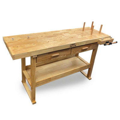 Lumberjack Heavy Duty Solid Wooden Woodworking Work Bench with 2 x ...