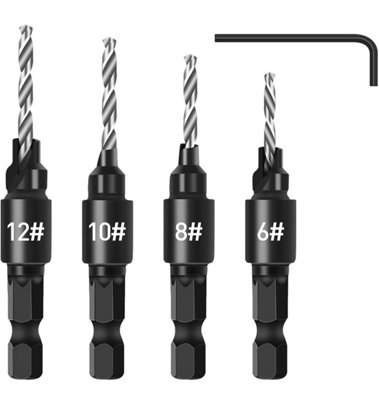 Lumberjack Quick Change 1/4" Hex Shank Adjustable Countersink Drill Bit Set