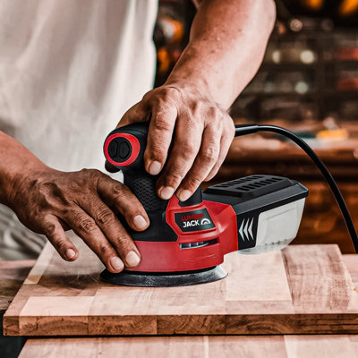 Lumberjack Random Orbital Sander 350W 125mm Includes Dust Box Sanding Pads Red