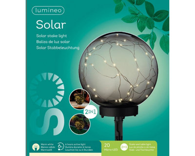 Lumineo Grey Solar Stake Globe Light 20cm