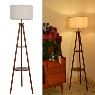 LuminexDesigns Tripod Floor Lamp with Shelf, Vintage Walnut Corner ...