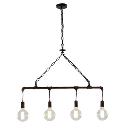 Luminosa AMARCORD Industrial 4 Light Straight Bar Pendant Ceiling Light Rust 86x25.2cm | DIY at B&Q